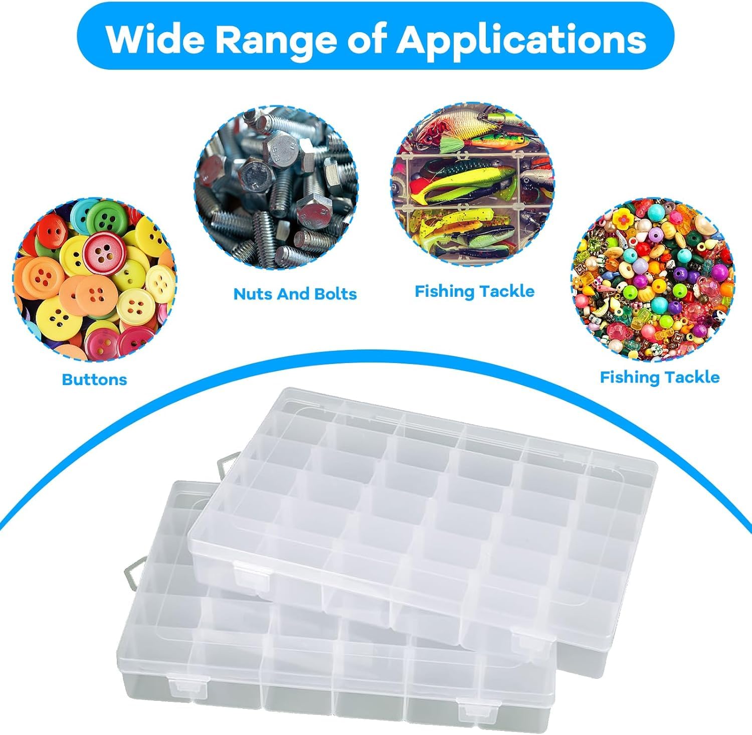 MdakeGo 5 Pack 36 Grids Clear Plastic Organizer Box Container, Small Craft Storage with Adjustable Dividers, Fishing Tackle Box Organizer for Beads Art DIY Crafts Jewelry Screw