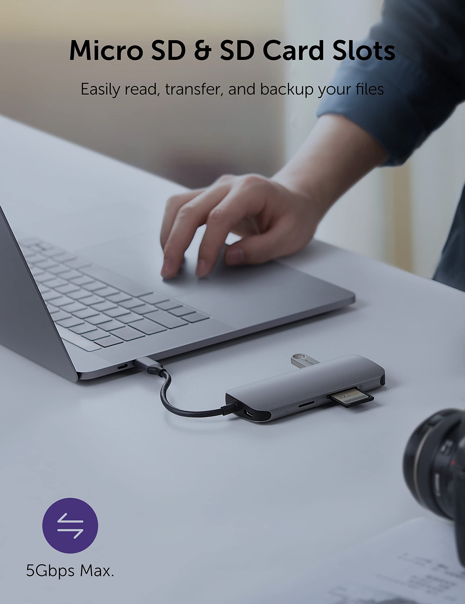 USB C Hub-9 in 1 Portable Space Aluminum Dongle with 4K HDMI, 100W PD Charging, Card Reader, 1000Mbps Ethernet Port for MacBook Air/Pro and More