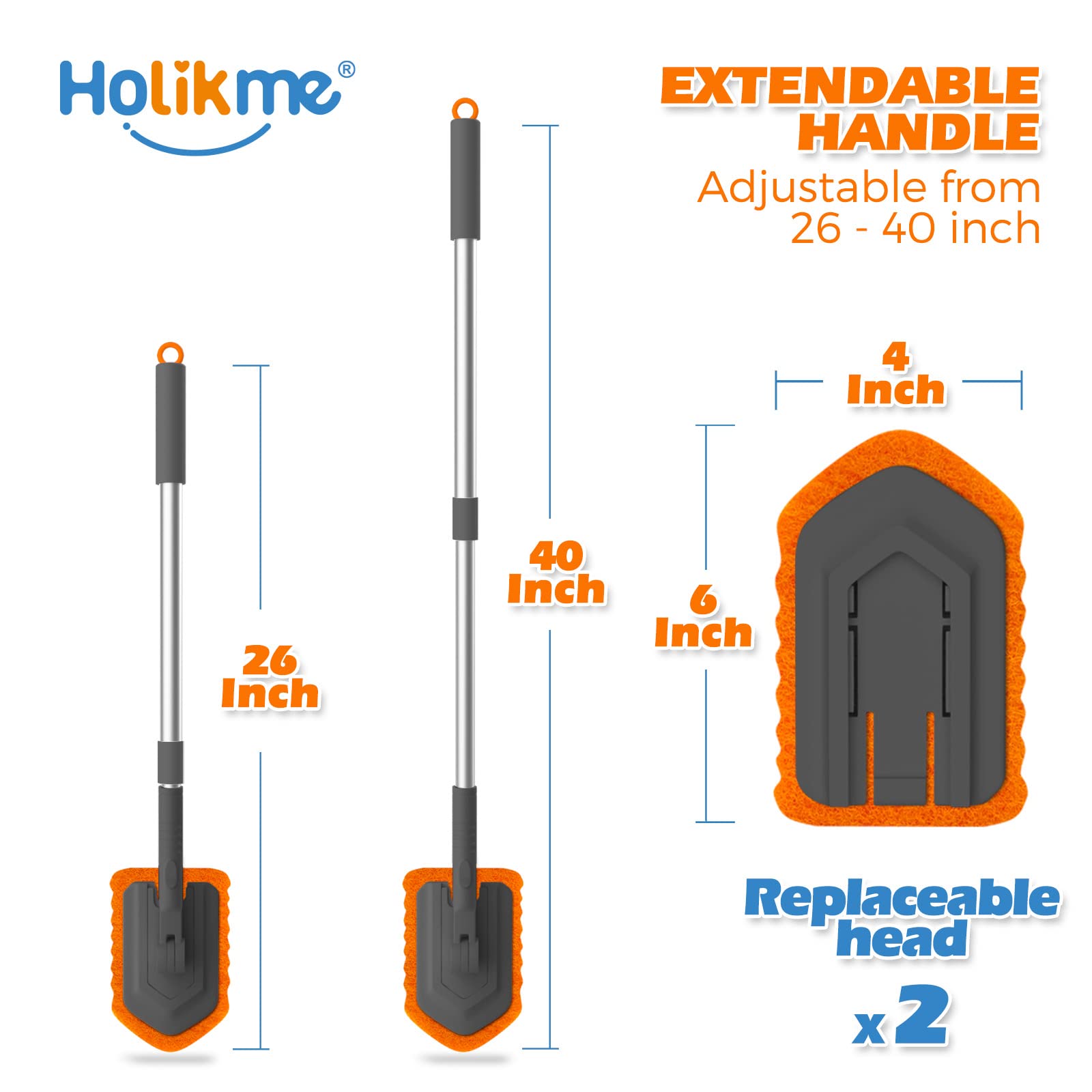 Holikme Shower Bathtub Scrubber for Cleaning with 3 Pack Scouring Pads Extendable Tub and Tile Scrubber Tools for Bathtub Shower Bathroom, Orange