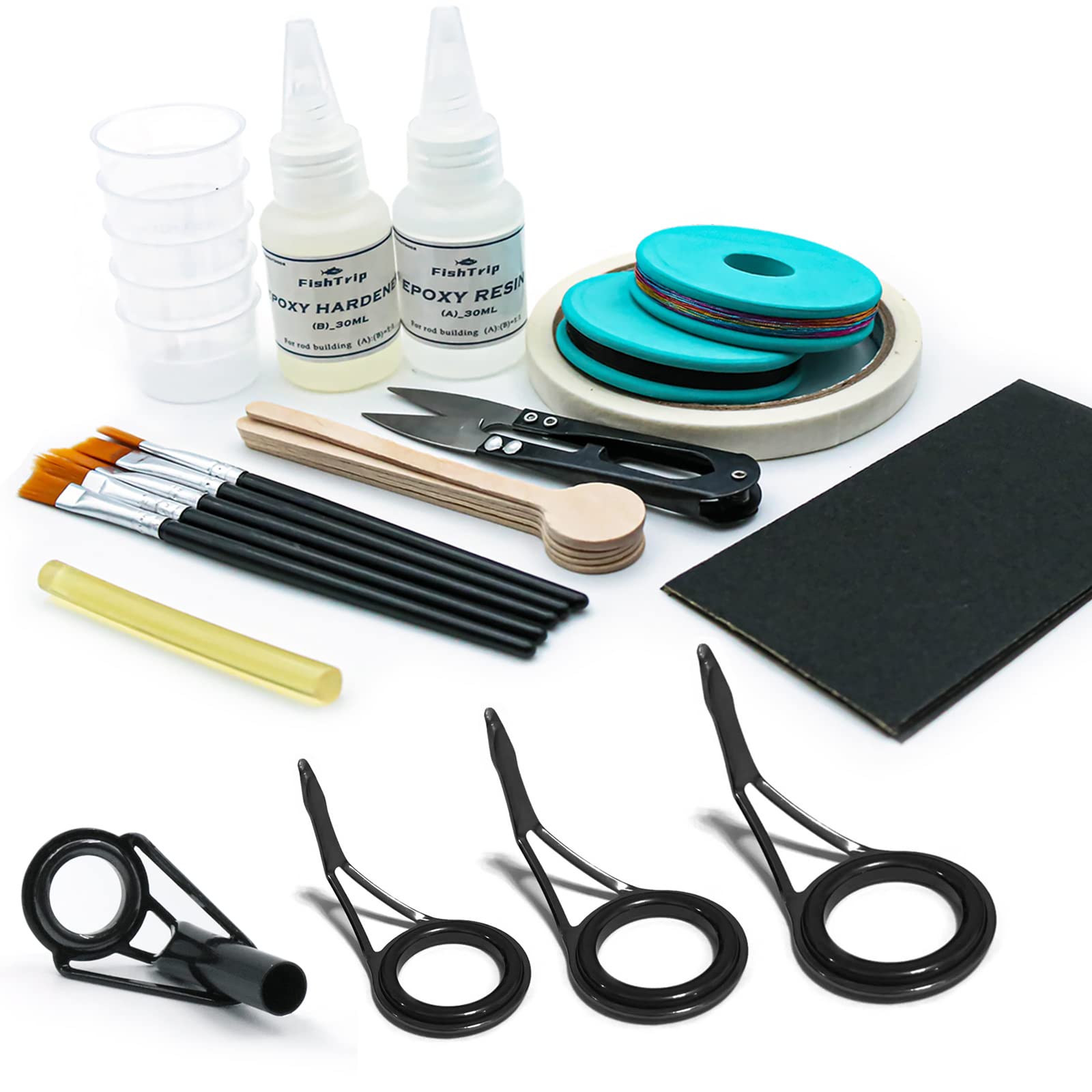 FishTrip Fishing Rod Repair Kit with Epoxy Adhesive,Pole Guides Tips Replacement Kit for Freshwater Saltwater,Glue,Wrapping Thread and Tape