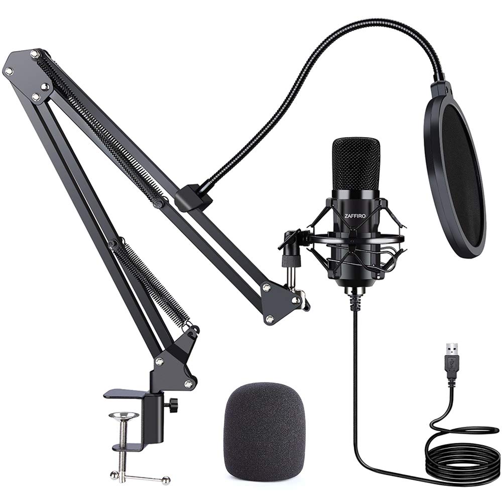 ZAFFIRO USB Microphone, Professional Grade Condenser Microphone, Professional Microphone Kit, Computer Microphone Kit, Adjustable Stand for Professional Recording Studio, Karaoke, Conference Hosting