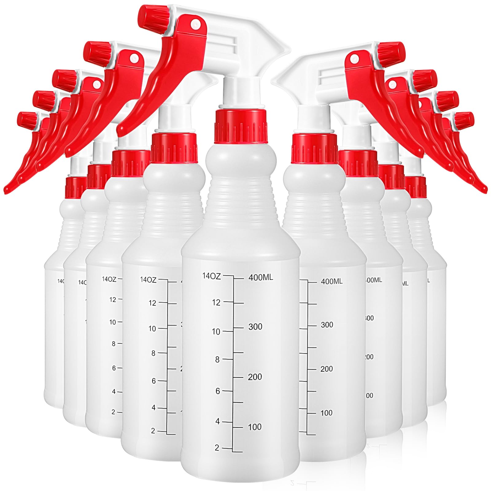 Kigley 32 Pcs 16 oz Plastic Spray Bottle with Measurement Refillable Squirt Bottle Empty Water Spray Bottle for Cleaning(Red)