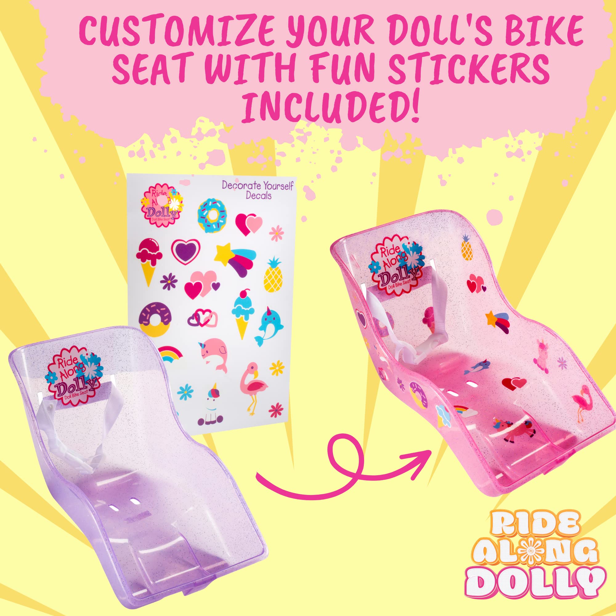 The Original Stuffed Animal and Doll Bicycle Seat (Blue)- Bike Attachment Accessory for American Girl & All 18-22" Dolls & Stuffed Animals- Decorate Yourself Decals Gift Compatible with American Girl