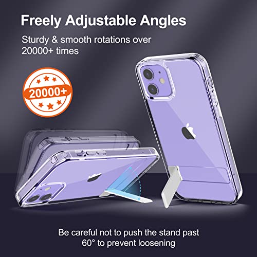 JETech Case for iPhone 12 Mini 5.4-Inch with Stand, Support Wireless Charging, Slim Shockproof Bumper Phone Cover, 3-Way Metal Kickstand (Clear)