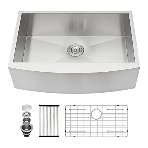 Kichae 30 Inch Farmhouse Apron Front Kitchen Sink Stainless Steel Single Bowl Kitchen Farm Sinks 30" Undermount Single Basin Farmer Sink
