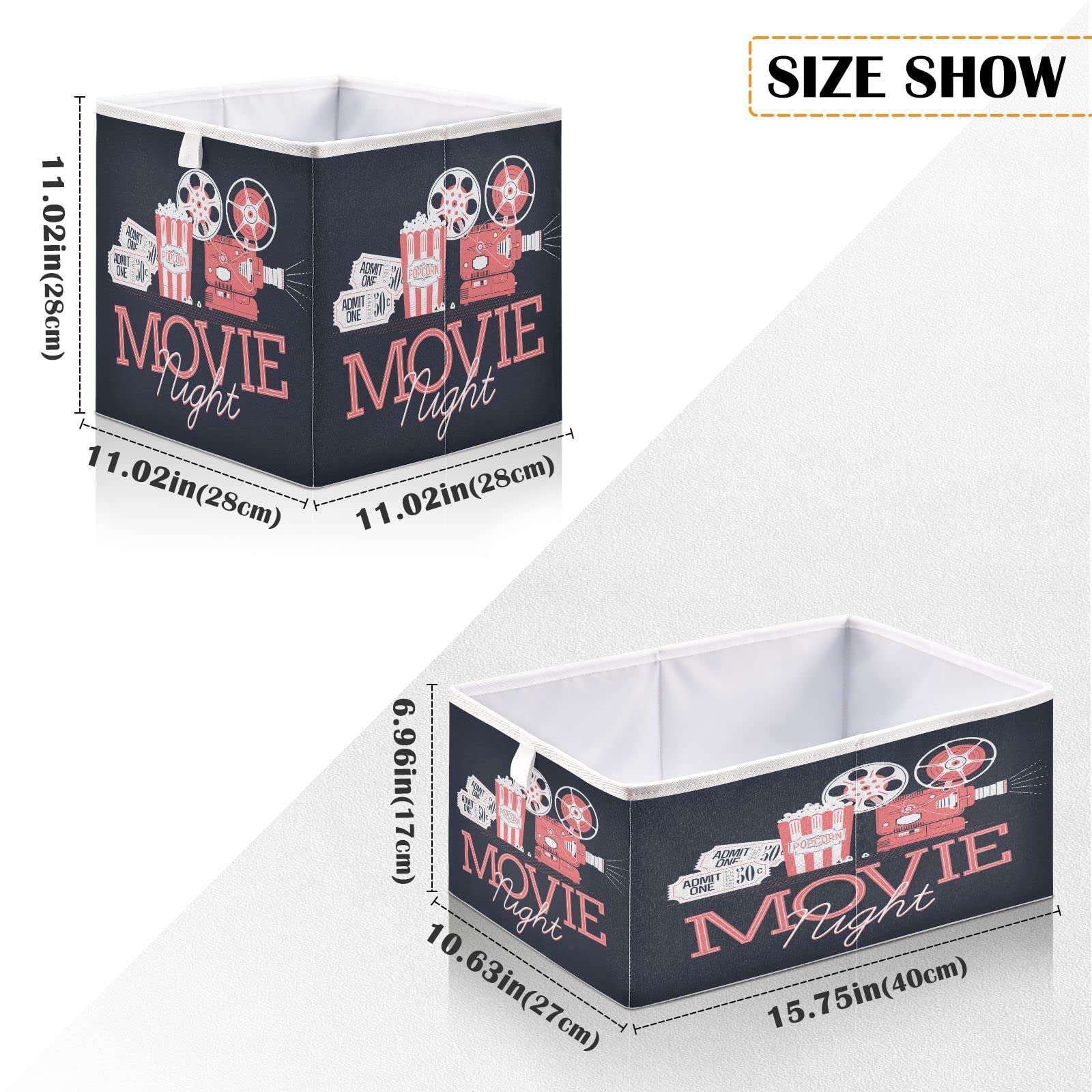 DOMIKING Retro Movie Projector Storage Baskets for Shelves Foldable Collapsible Storage Box Bins with Cube Closet Organizers for Pantry Organizing Shelf Nursery Home Closet,11 x 11inch