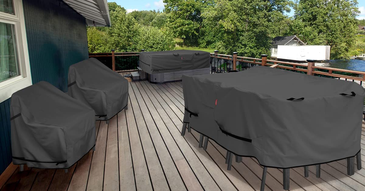 Porch Shield Patio Table Cover - Waterproof Outdoor Dining Table and Chairs Furniture Set Cover Square - 84 x 84 inch, Black