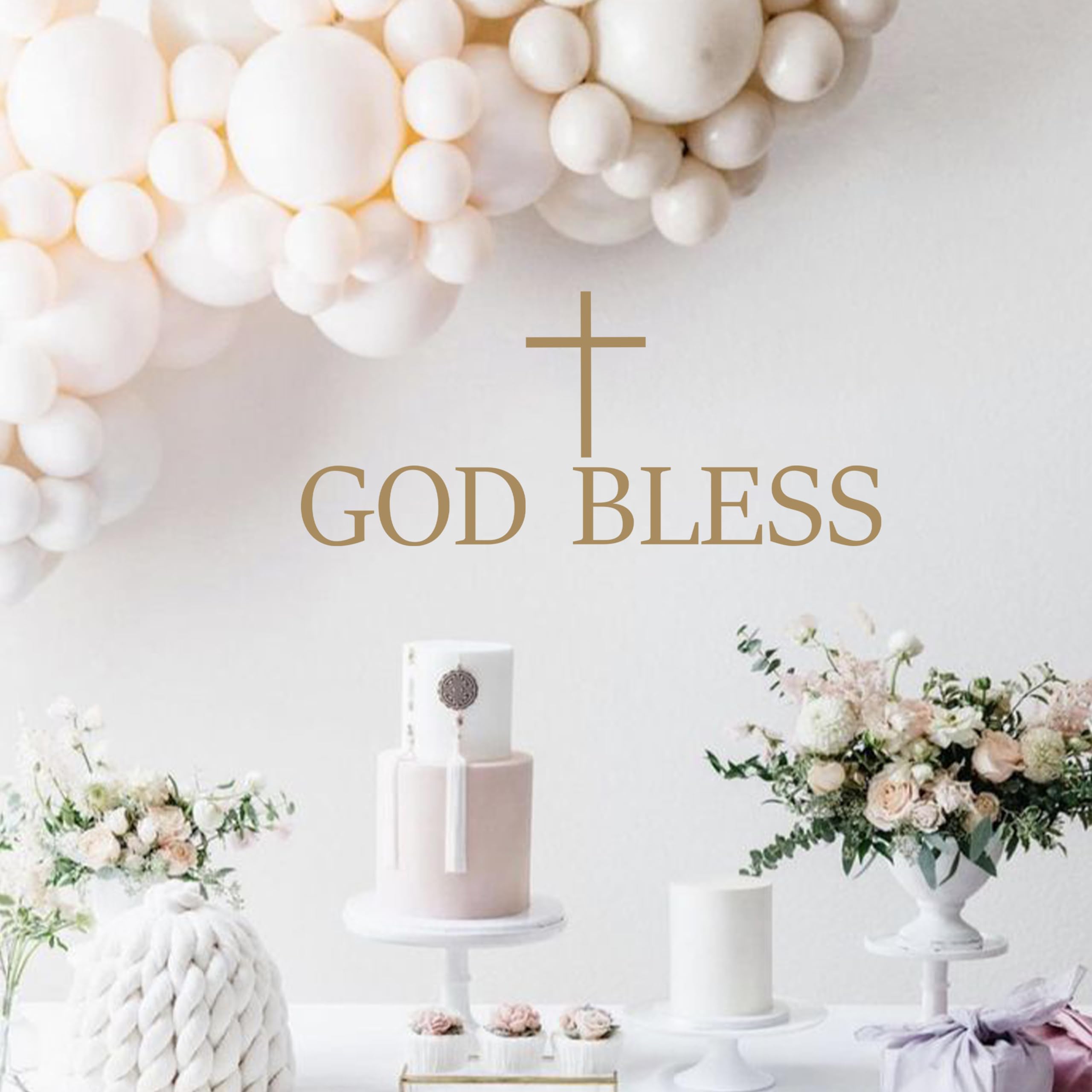 LINZYING God Bless Cross Wall Decal - God Bless You Stickers,God Bless Wall Decor,God Bless Our Home Wall Decor,God Bless Baptism Decorations (God Bless Cross Stickers)