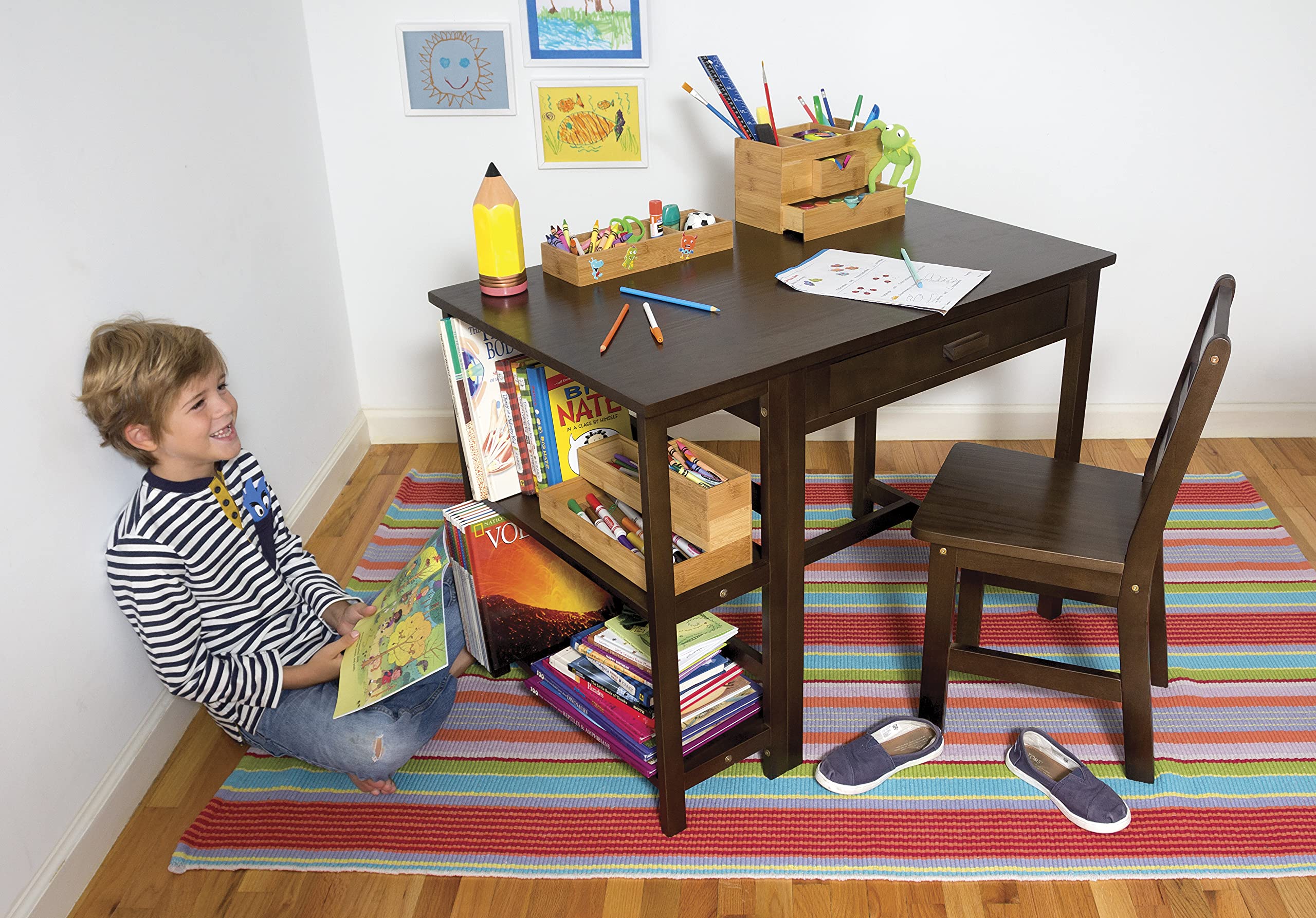 Lipper International 584WN Child's Work Station Desk and Chair, Walnut Finish