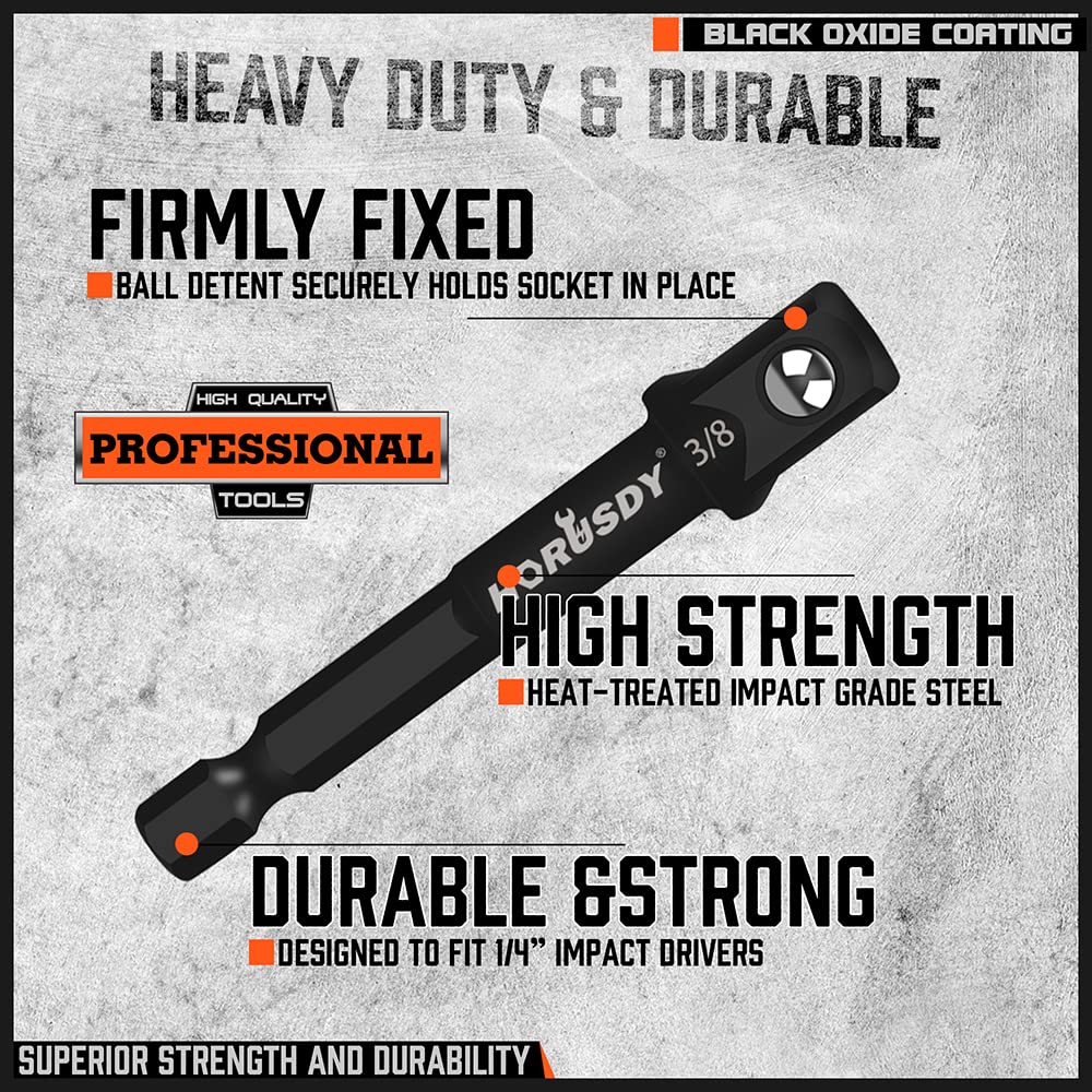HORUSDY 7-Piece Power Drill Impact Sockets Adapter Set, Hex Shank Socket to Drill Adapter 1/4" 3/8" 1/2" Impact Driver Adapter