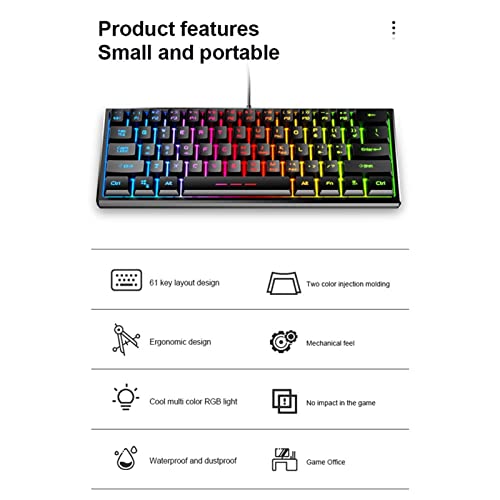 USB Gaming Keyboard, Mechanical Keyboard Backlit Design Ergonomics Design Stable Antiskid for Work for Home Office for Gaming
