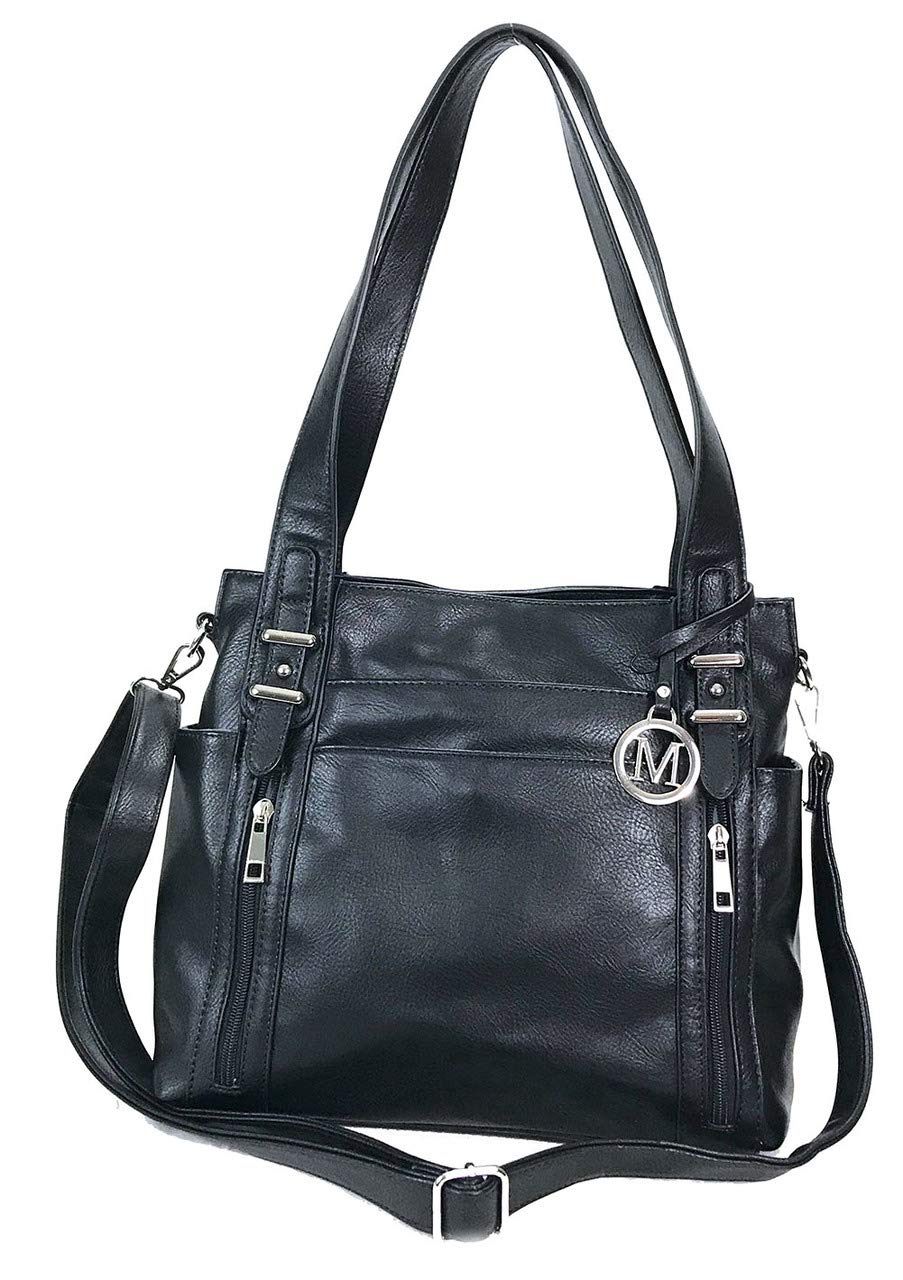 Zzfab Multi Pockets Double Handles Faux Leather Concealed Carry Purse with Hidden Locking Zipper Turquoise