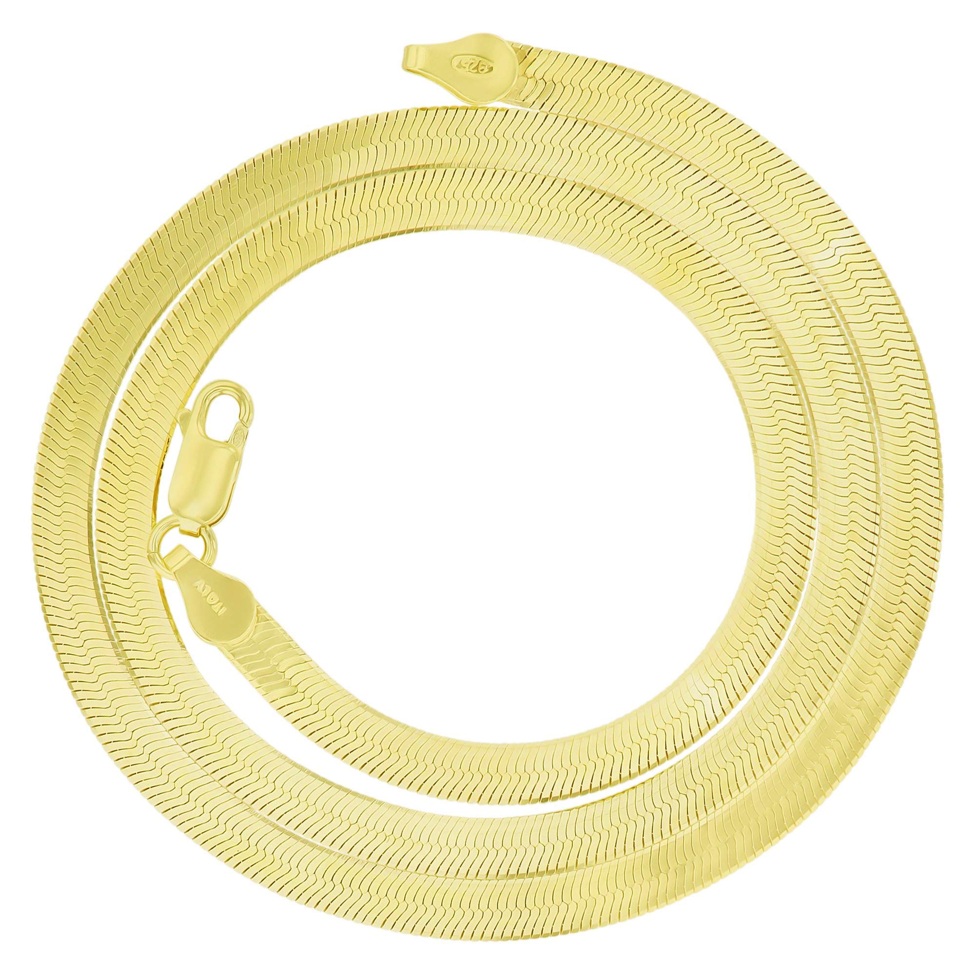 Giorgio Bergamo 925 Sterling Silver 9.5mm Herringbone Chain, Yellow Gold Plated Flat Imperial Link Necklace, (18)