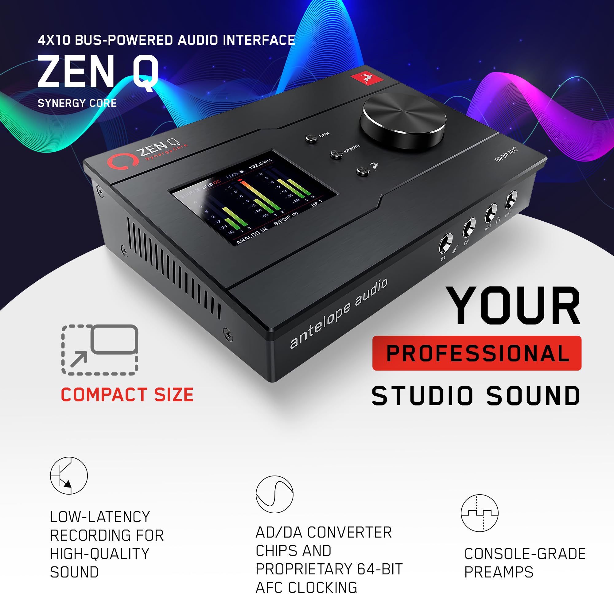 Zen Q Synergy Core Audio Interface, 14x10 Bus-Powered Thunderbolt 3 Interface for Recording Music, with Onboard Real-Time Audio Recording Effects, XLR Interface Connection - Antelope Audio