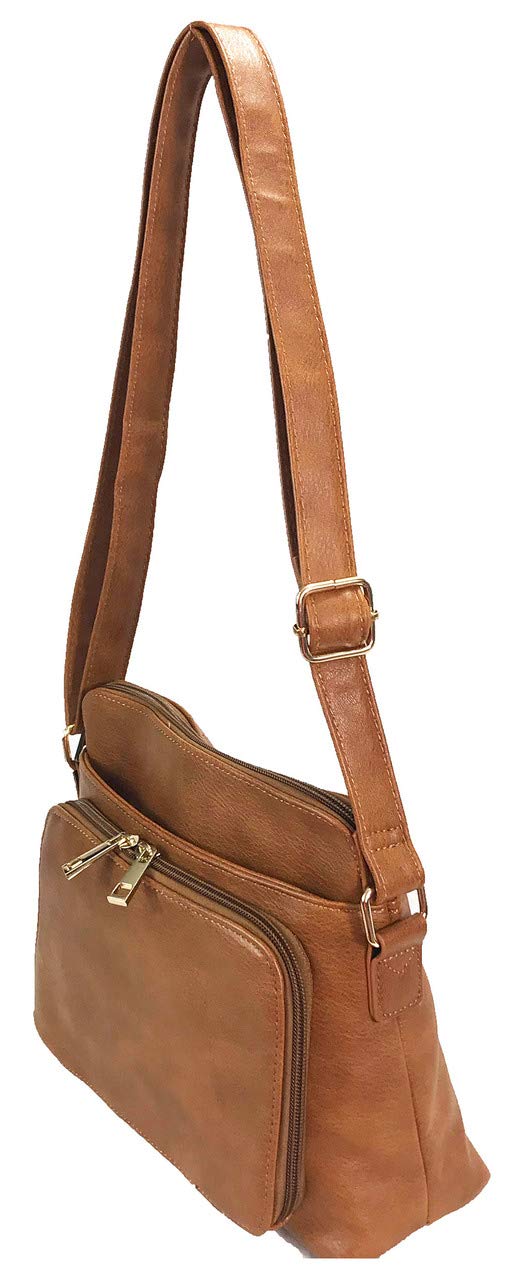 Zzfab Small Multi-pocket Faux Soft Leather Cross Body Purse with Side Organizer Brown