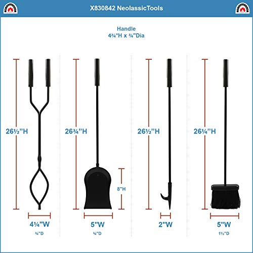 Minuteman International Neoclassic 5-piece Fireplace Tool Set, Black, Round Base