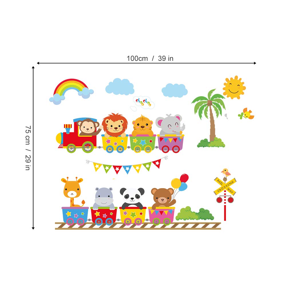 decalmile Animal Train Wall Decals Jungle Themed Wall Stickers Baby Nursery Kids Bedroom Wall Decor