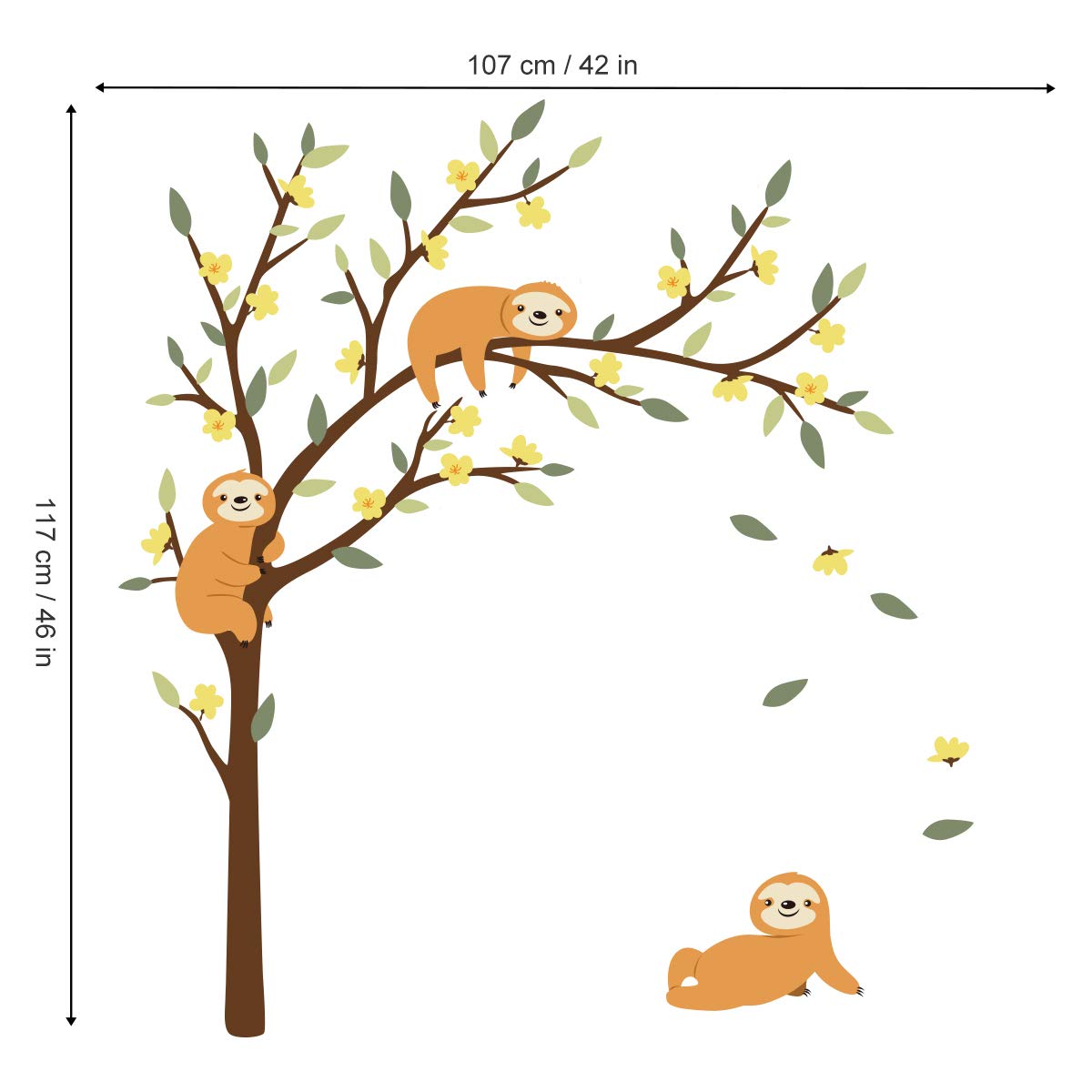 decalmile Large Tree and Sloths Wall Decals Kids Wall Stickers Baby Nursery Childrens Bedroom Wall Decor (Tree Size: 46 Inches)