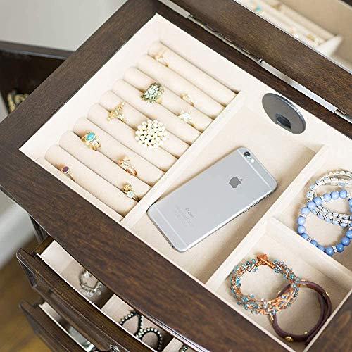 Hives and Honey Landry Jewelry Armoire, 18W x 12.5D x 40H, Walnut & Earring Tray Inserts (4 Pack) Jewelry Storage, Sand (9006-905)
