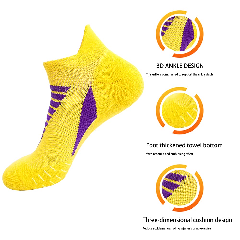 FOOT AMAZING Men’s Athletic Socks Low Cut Cushion Compression Coolmax Running Socks Breathable Comfort for Sports (A-Yellow)