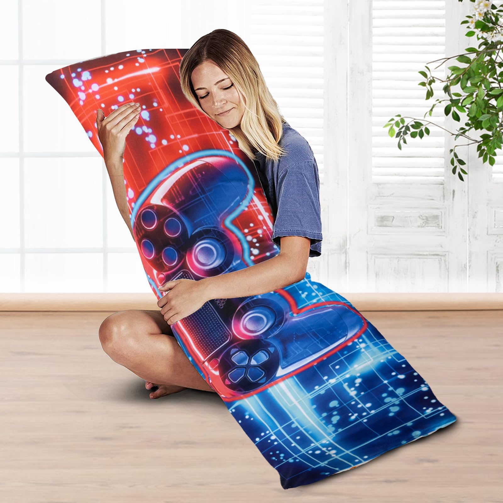 Meeting Story Game Gaming Body Pillow Cover Gamer Bedding Pillowcase with Envelope Closure for Boys Kids Adults (Blue-Purple)