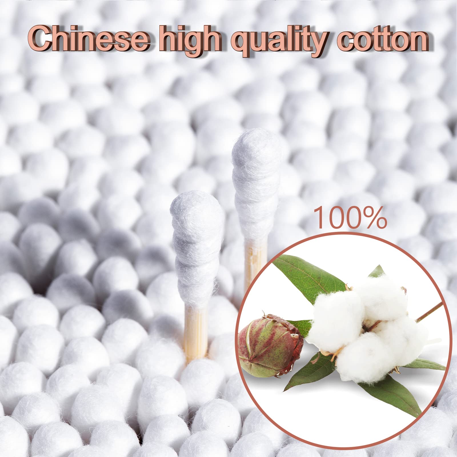 YADADA 500 Count Organic Cotton Swabs - Biodegradable Bamboo Sticks, Natural Cotton Buds with Pointed and Rounded Tips for Ear Cleaning