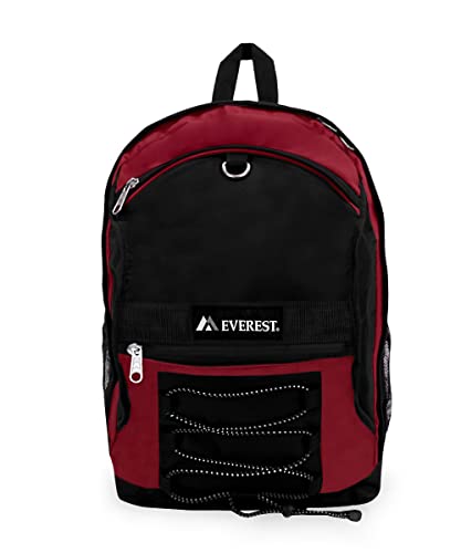 Everest Two-Tone Backpack with Mesh Pockets, Burgundy/Black, One Size