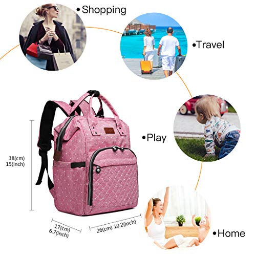 Diaper Bag Backpack with Baby Bottle Insulation, Kono Waterproof Baby Bag, Roomy Backpack for Moms Dads Navy (Pink)