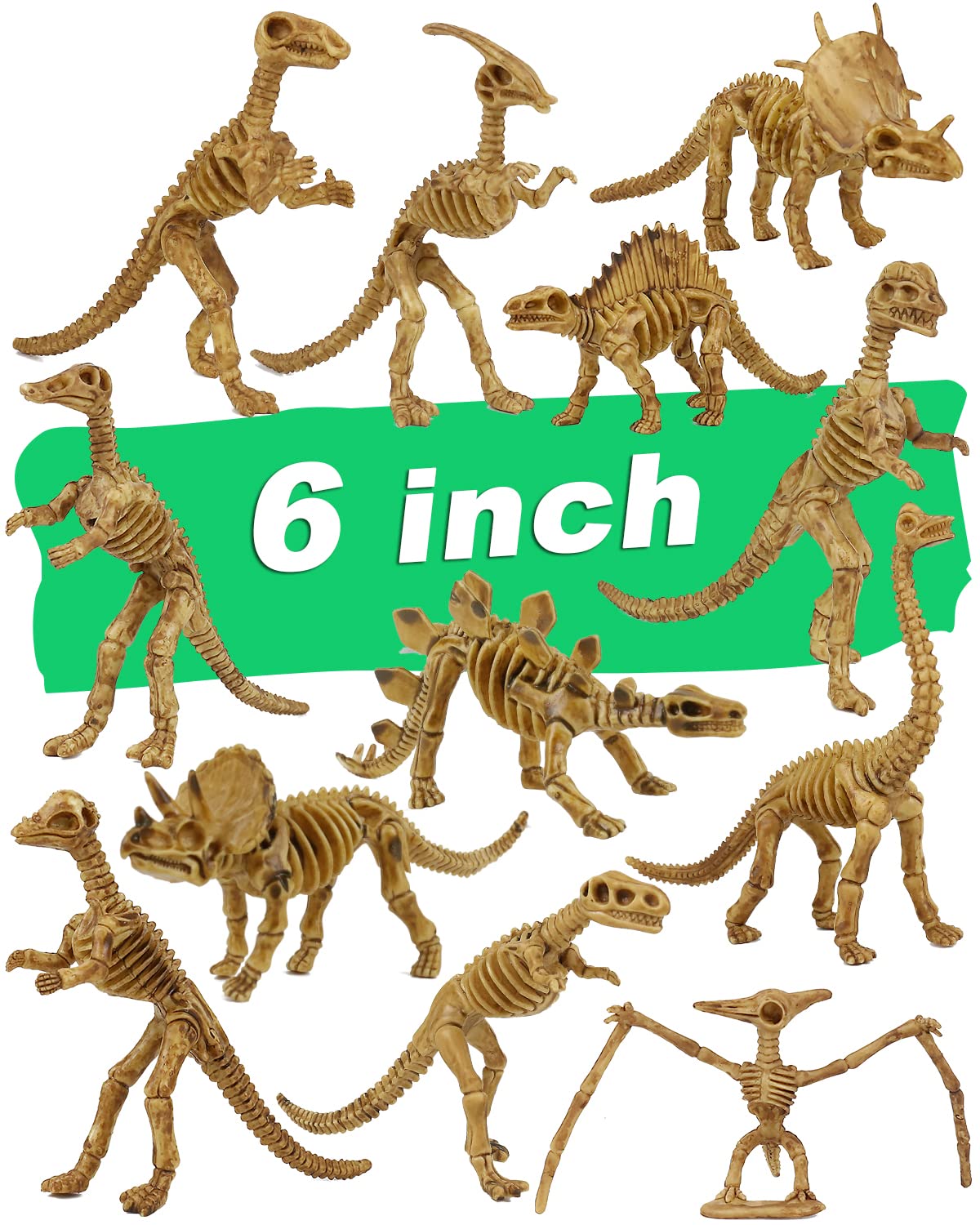 ZHFCGO 6 Inch Dinosaur Fossil Skeleton for 3 4 5 6 7 8 9 10+ Year Old, Dino Bones for Science Play Rewards, Dino Sand Dig Toys, Educational Gift, Party Favors for Kids (12 Packs)