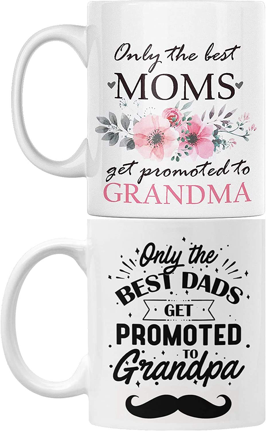 GTR SOURCE Grandparents Coffee Mug Set - Pregnancy Announcement Gift – Promoted to Grandpa - Promoted to Grandma - Pregnancy Reveal Gifts - Holds up to 11oz - Microwave and Dishwasher Safe corp.