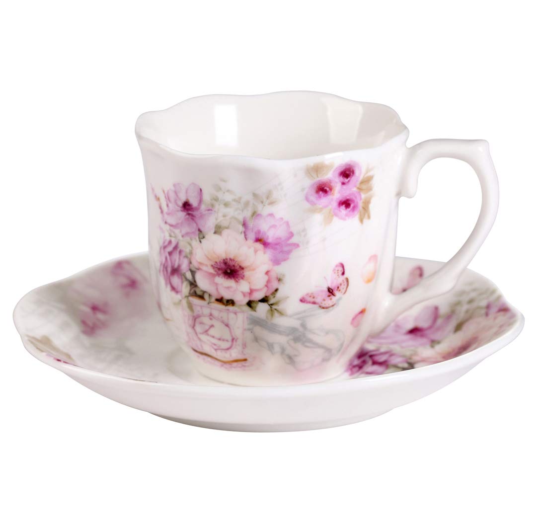 GuangYang (Tiny Size)Fine Porcelain Mini Espresso Turkish Cups and Saucers Set, 2 Ounces or 80cc,in Gift Box