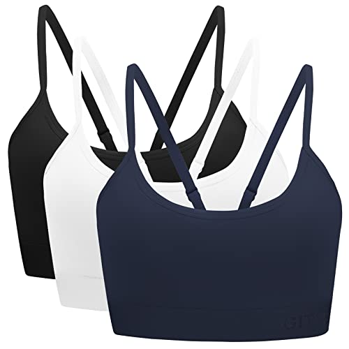 GITYEE Sports Bras for Women, Adjustable Straps Racerback Padded Workout Gym Yoga Bra Tops, 3 Pack (X-Large, Black/White/Navy)