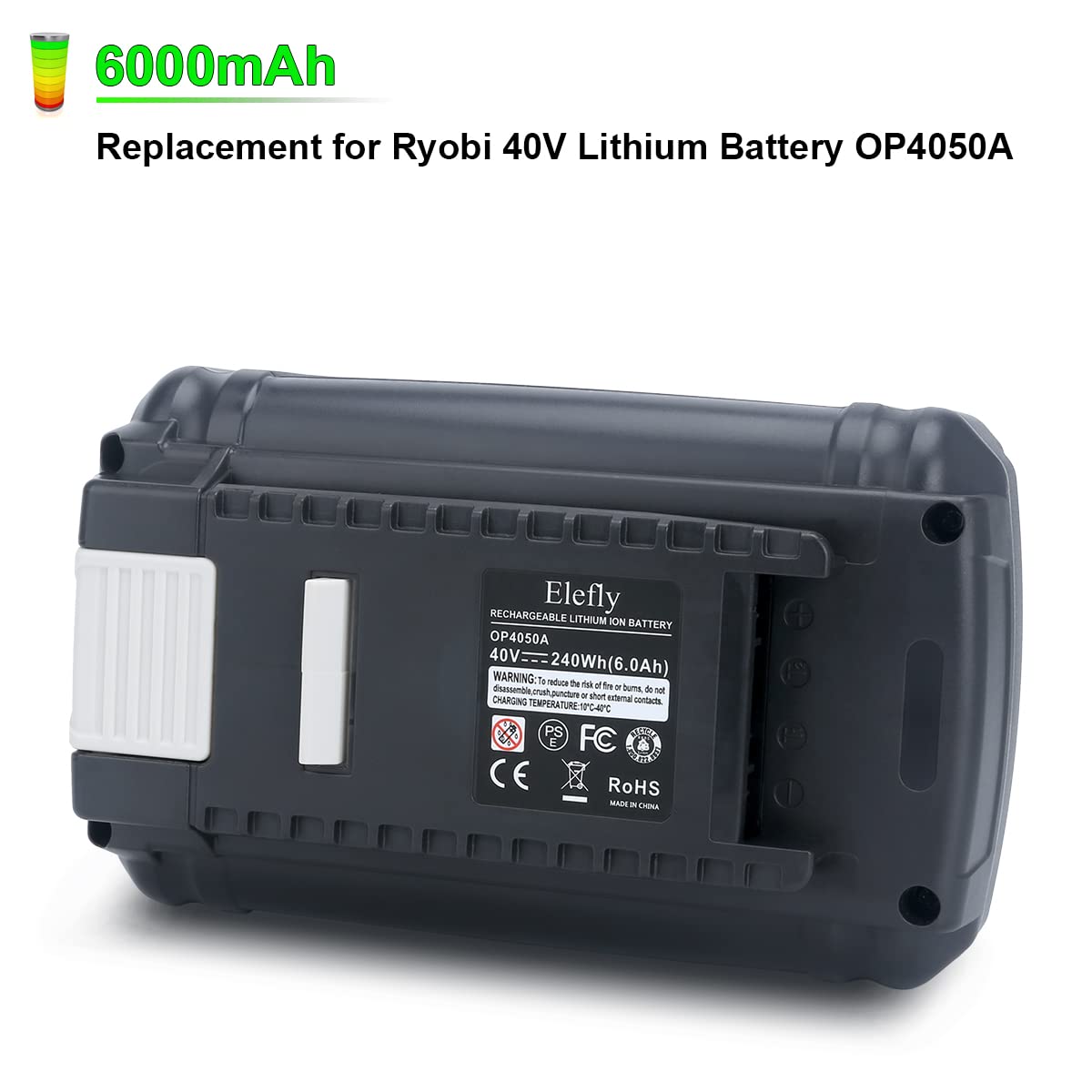 ELEFLY 40V 6.0Ah OP4050A Replacement for Ryobi 40V Lithium Battery OP4015 OP4026 OP40201 OP40261 OP4030 OP4040 OP40401 OP4050 OP40501 OP40601 40 Volt Cordless Tool Battery