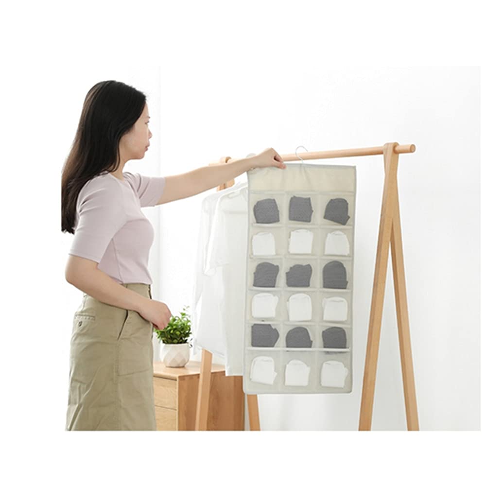 ZHONGLI Hanging mesh Pockets, Oxford Cloth Double-Sided Wardrobe Storage Bags, Used for Underwear, Bras, Socks, Accessories with Hangers (Beige(5+10))