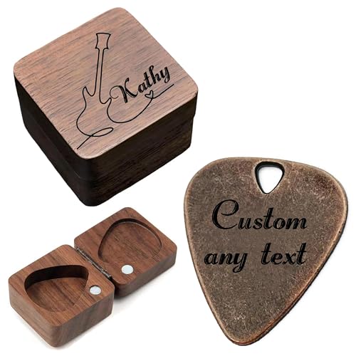 FKOG Custom Metal Guitar Pick, Customize Personalized Wood Guitar Pick Holder Music Gifts for Him Her Men Women Dad Husband Boyfriend Girlfriend (custom link)