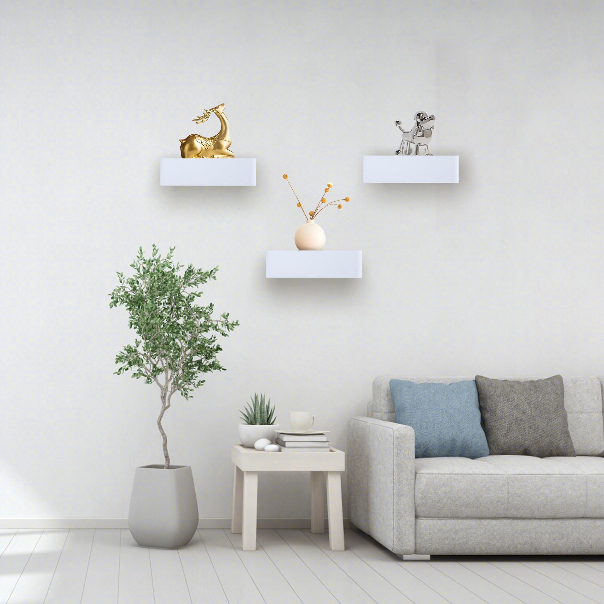 MITREL Small Floating Wood Shelf, 6x6 Inches, Mini Square Shelves for Small Spaces,Rustic Wall Storage for Plants and Photos, 1 pcs(Classic White)