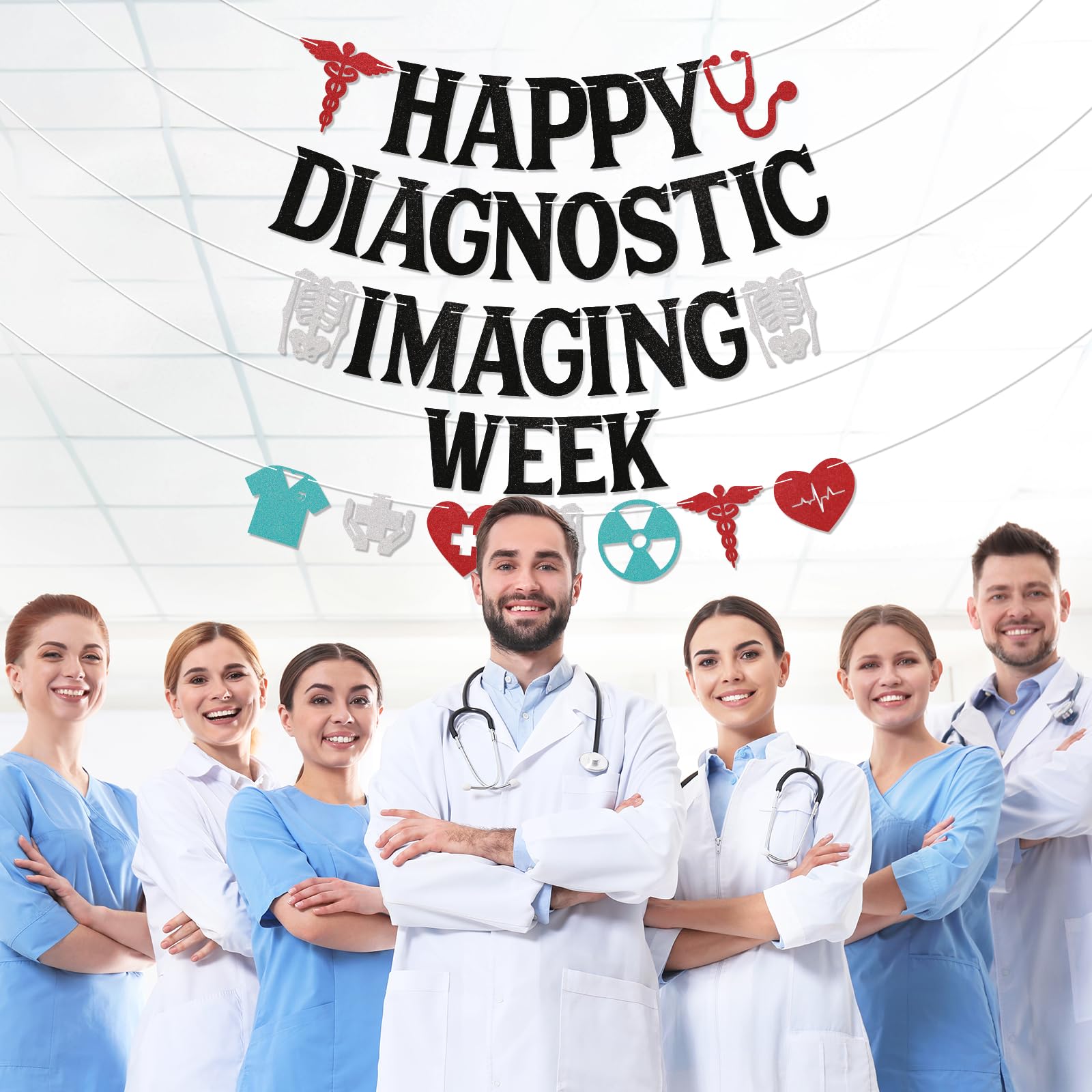 Happy Rad Tech Week Banner - Radiologic Tech Week Sign, Diagnostic Imaging Week Banner, Radiology Appreciation Week Decoration Black Glitter