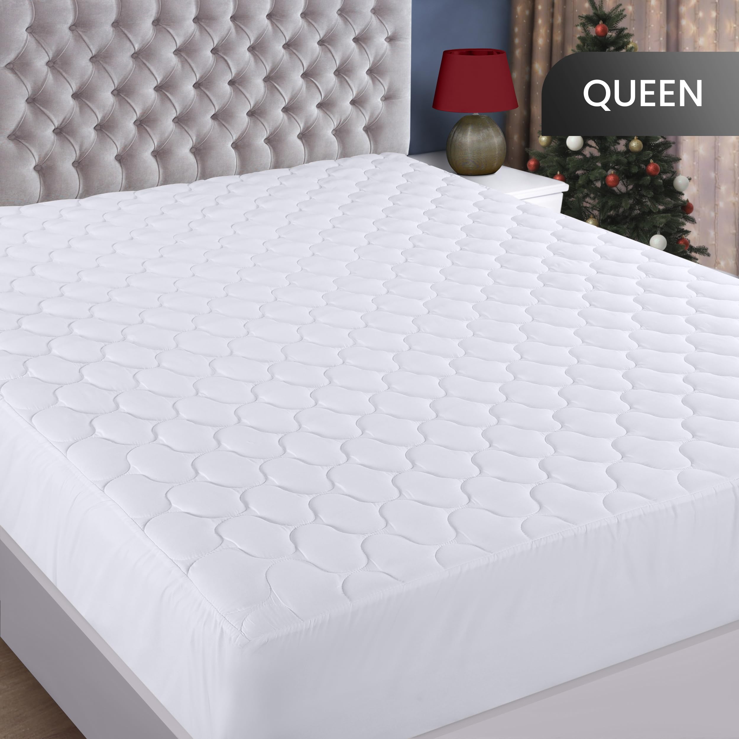 Utopia Bedding Quilted Fitted Waterproof Queen Mattress Protector, Mattress Pad Stretches up to 16 Inches Deep, Elastic Fitted Mattress Cover Mattress Topper (White)