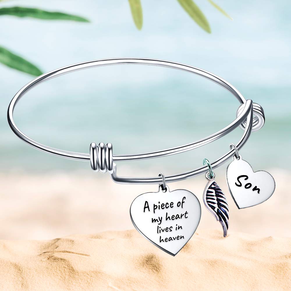 Elegant Chef Son Memorial Bangle Bracelet- A Piece of My Heart Lives in Heaven- Remembrance Sympathy Gift
