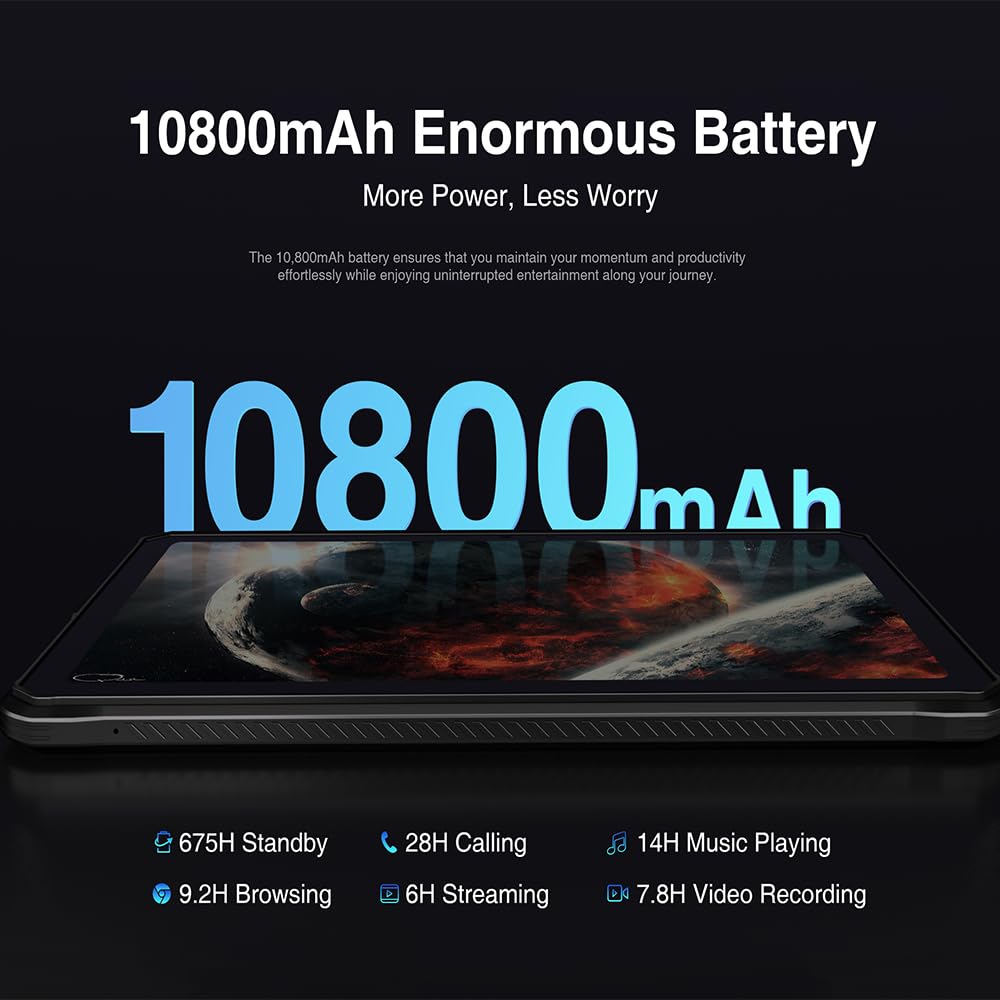 DOOGEE R10 Rugged Tablet Android 13, MTK G99 8GB+128GB Tablet PC, 10.36 inch FHD+ 10800mAh Rugged Tablets, IP68 Waterproof Tablet, 20MP+16MP Camera, Dual SIM 4G/WiFi/GPS/OTG/FM/T-Mobile, Silver