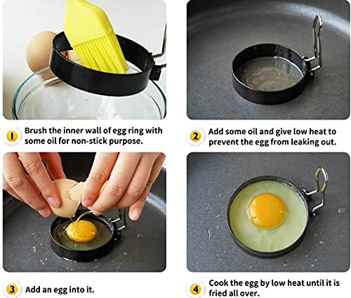 GUAGLL 4Pcs Omelette Model Egg Ring Iron Spray Non-stick Round Omelette Model with Silicone Brush