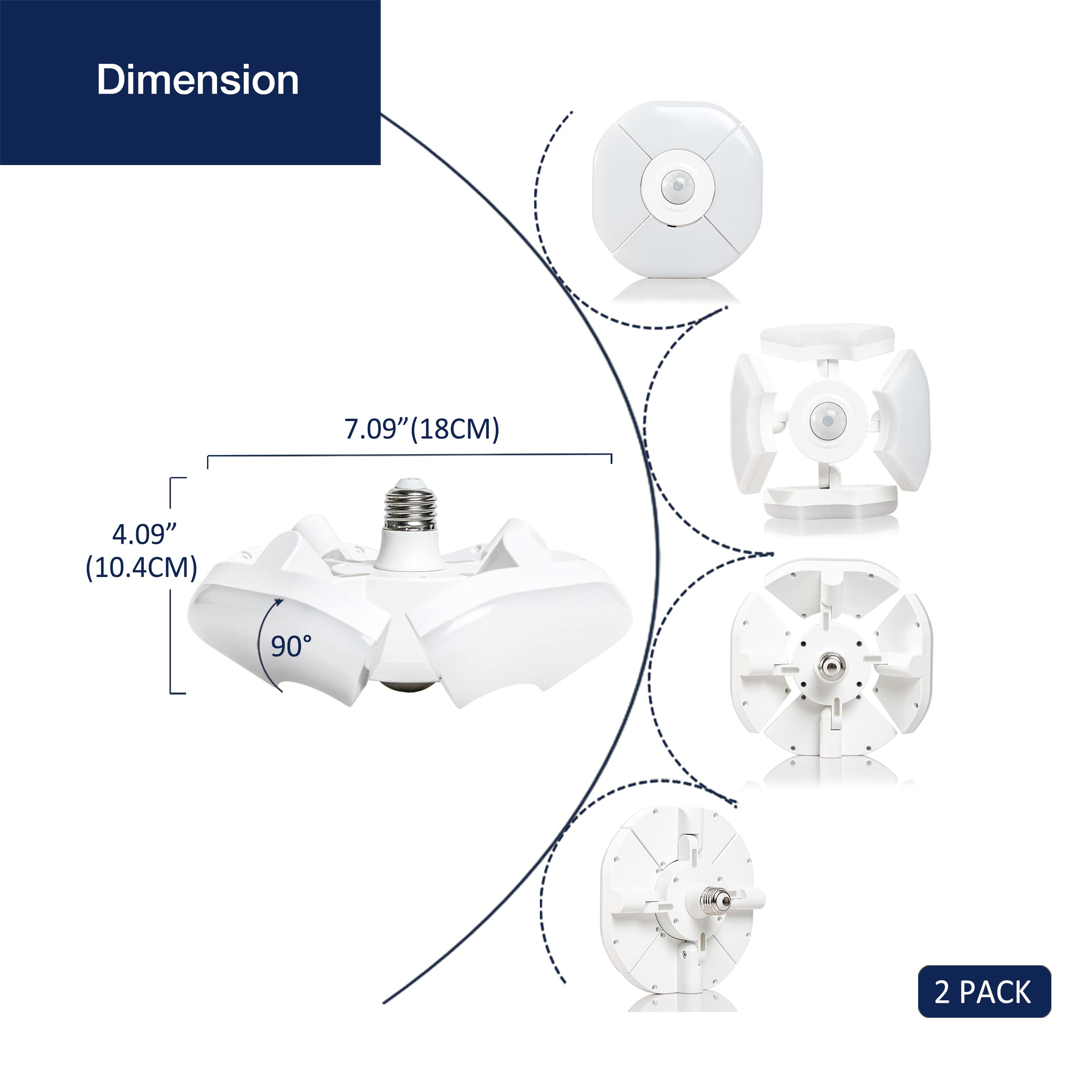 FLSNT 2-Pack Motion Sensor LED Garage Light, Waterproof 5000K Daylight LED Motion Activated Light with 4 Deformable Panels for Foyer, Porch, Entryway, 30W, 3000LM, E26 Base