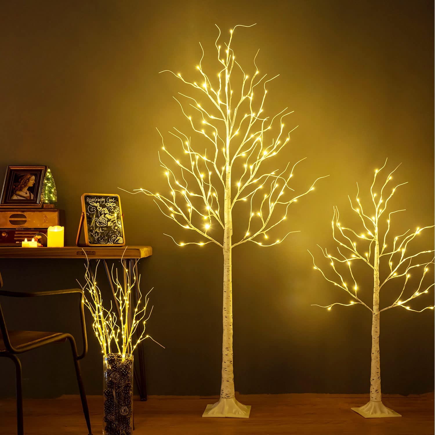 ZHOUDUIDUI Lighted Birch Tree, 4ft 48LED Birch Tree Lights, Mothers Day Decor Indoor Outdoor Artificial Twig Tree Light 9Modes Timer for 4th of July Christmas Home Party Wedding Decor,Warm& Cool White