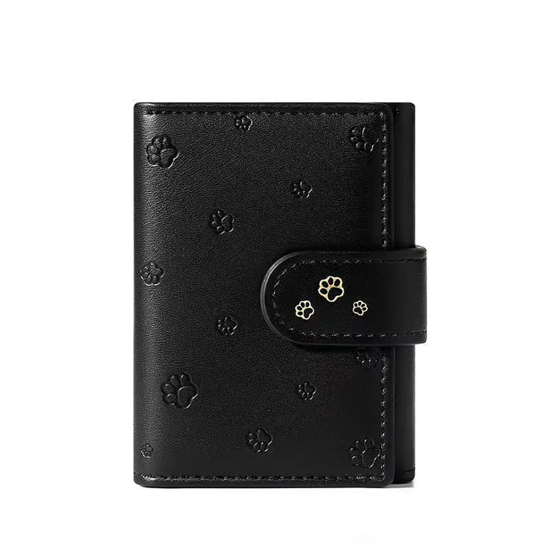 GOMOVING Small Women Wallet RFID Credit Card Holder Cat Paw Pattern Cute Small Leather Card Holder Multifunction Fold Coin Wallet For Cat Lovers (Black)