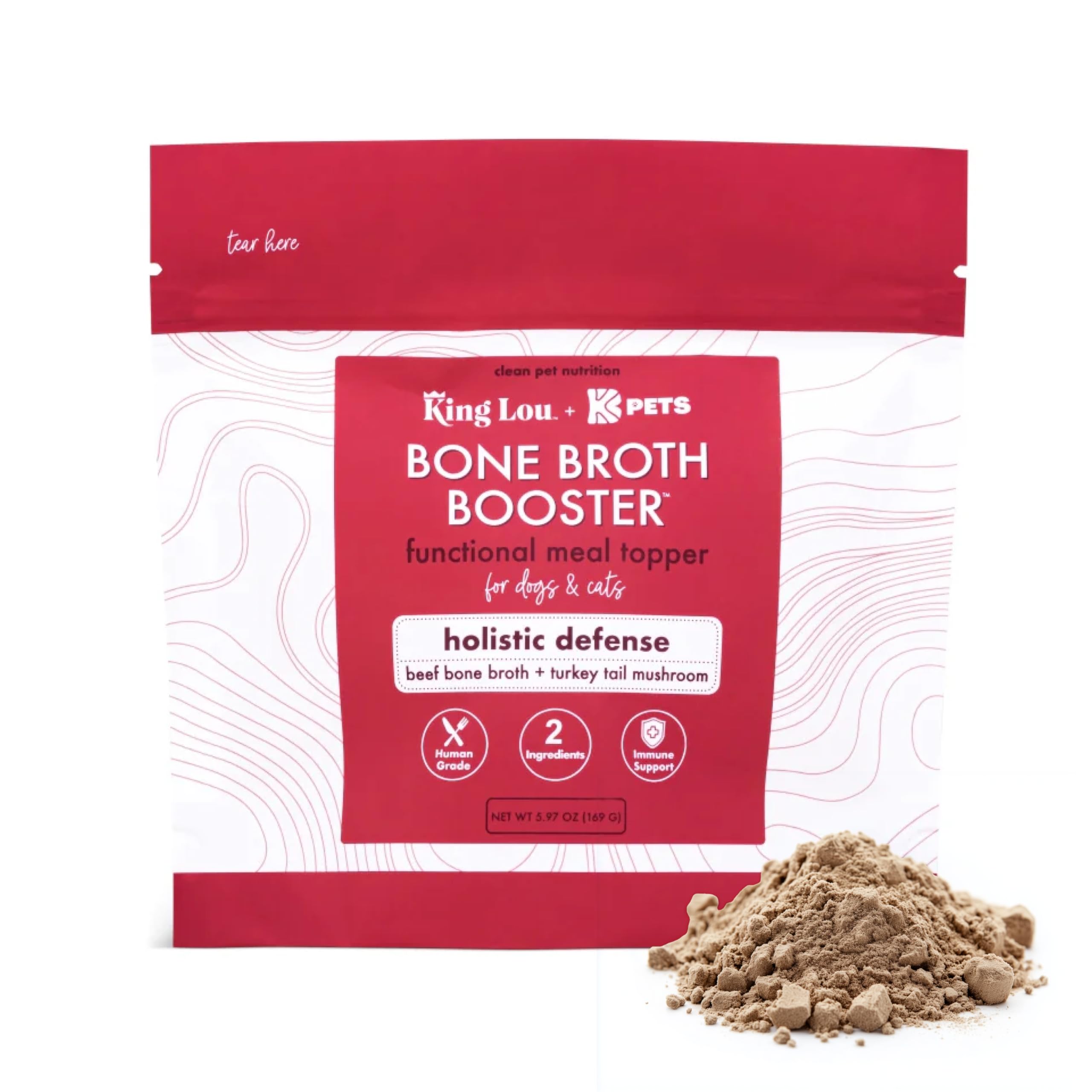 King Lou Pets - Bone Broth Booster Holistic Defense - Beef Bone Broth Topper - Beef Bone Broth and Turkey Tail Mushroom - Bone Broth for Holistic Immune Defense - Bone Broth for Dogs and Cats