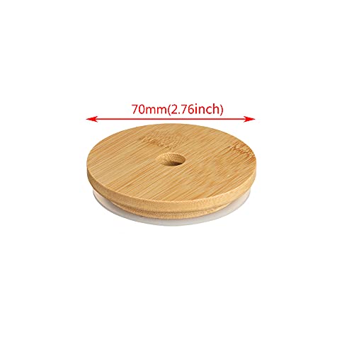 Guangdejin 8 PCS Bamboo Lids with Straw Hole Reusable Mason Jar Tops with Removable Silicone Rings, Seal Lids for Regular Mouth Mason Jars and Bottles, 2.7β
