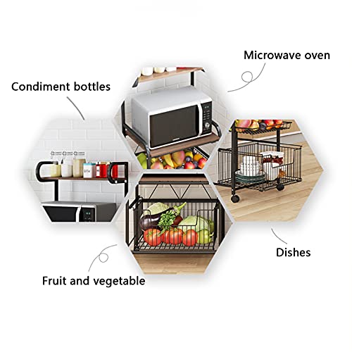Gdrasuya10 Kitchen Baker's Rack Microwave Stand Cart on Wheels 4 Tier Shelves with Large Metal Baskets Utility Storage Shelf Rolling Cart Fruit Vegetable Kitchen Organizer Rack