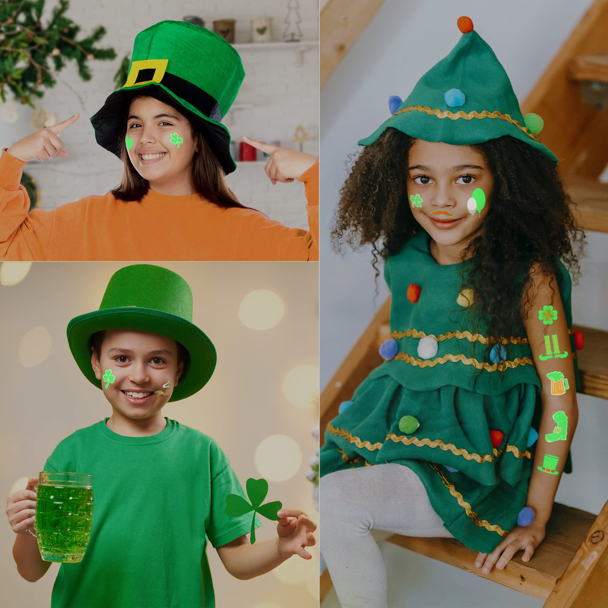 IWANTDIY St Patrick Shamrock Temporary Tattoos, 10 Sheets, Color 02, Waterproof