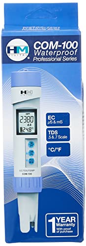 HM Digital COM-100 HMDCOM100 Waterproof EC/TDS And Amp Temperature Combo Meter, 2.1" x 2.9" x 8.9", White/Purple