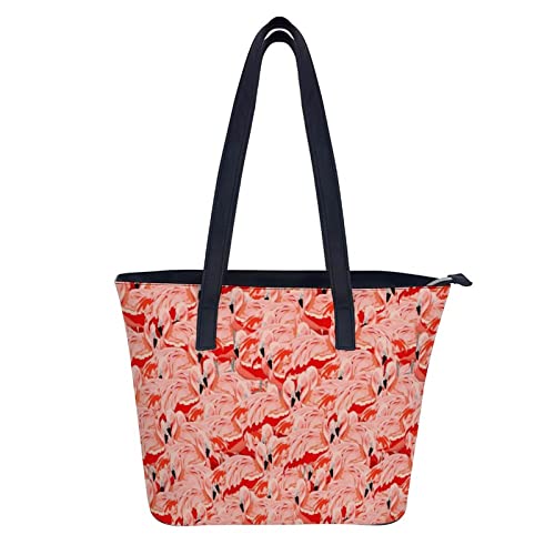 Flamingo Art Women's Tote Bag PU Leather Shoulder Bag Handbags Purse For Work Shopping Travel